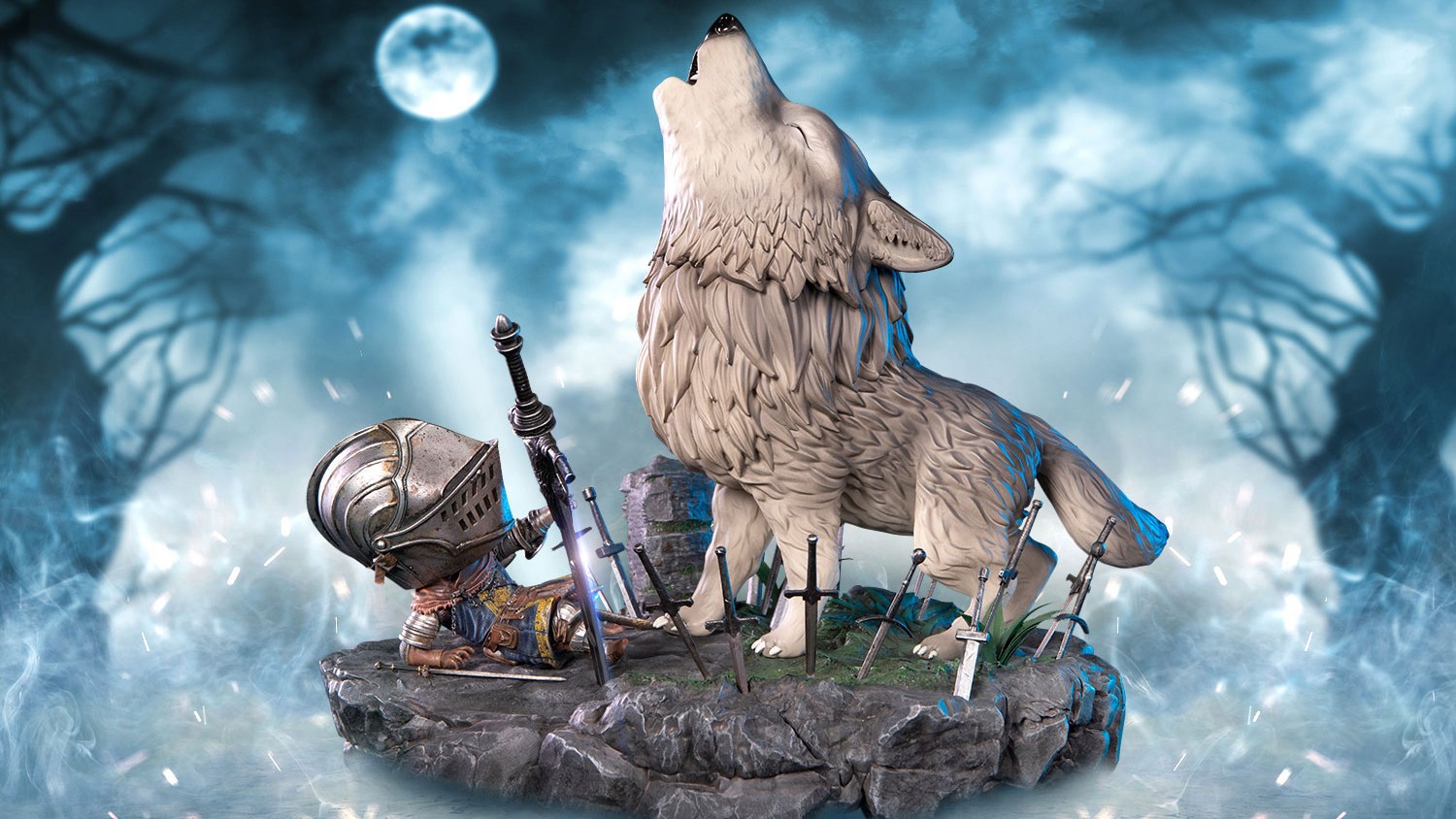 A Dark Souls Great Grey Wolf, Sif Figure Includes Knight of Astora, Oscar